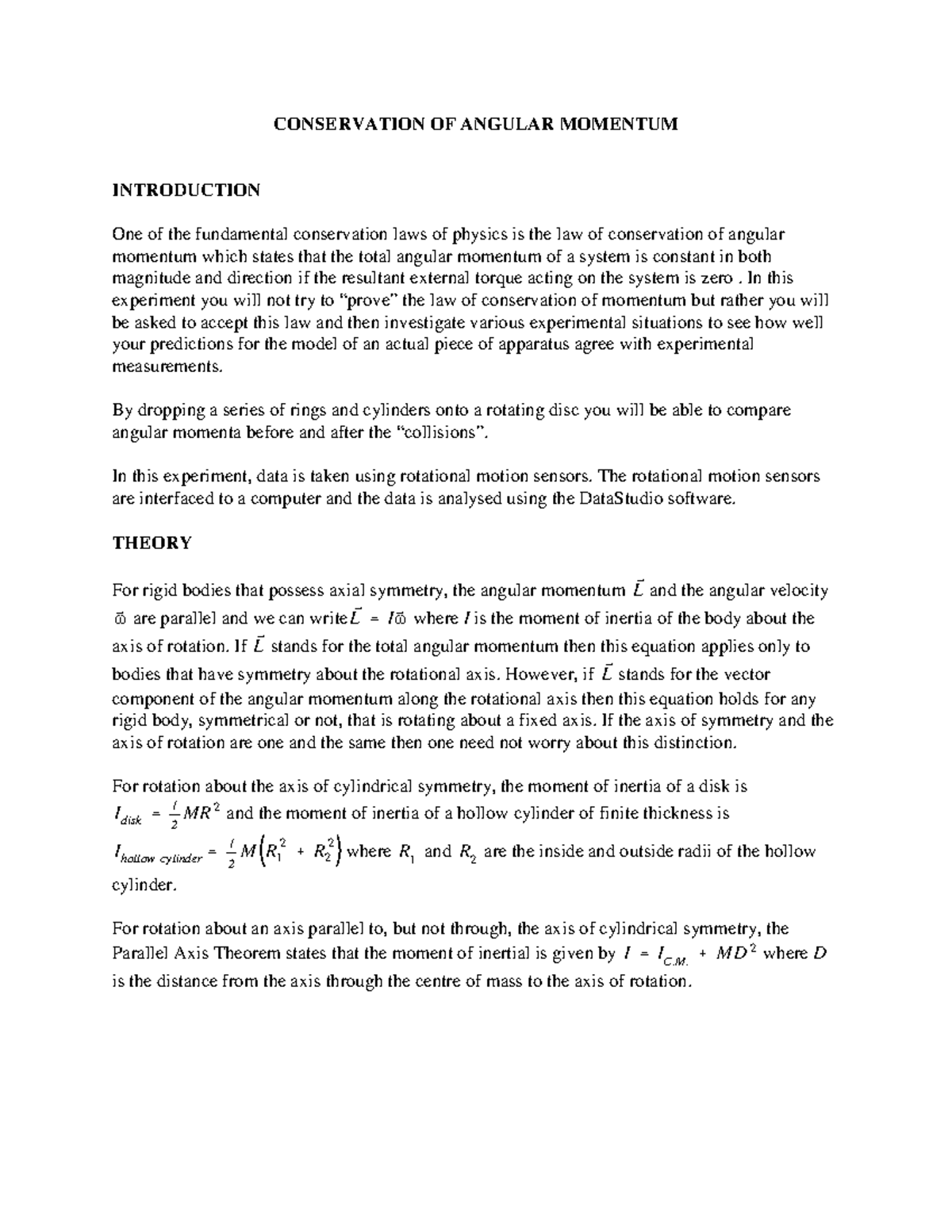 Principle of conservation of angular momentum - CONSERVATION OF ANGULAR ...