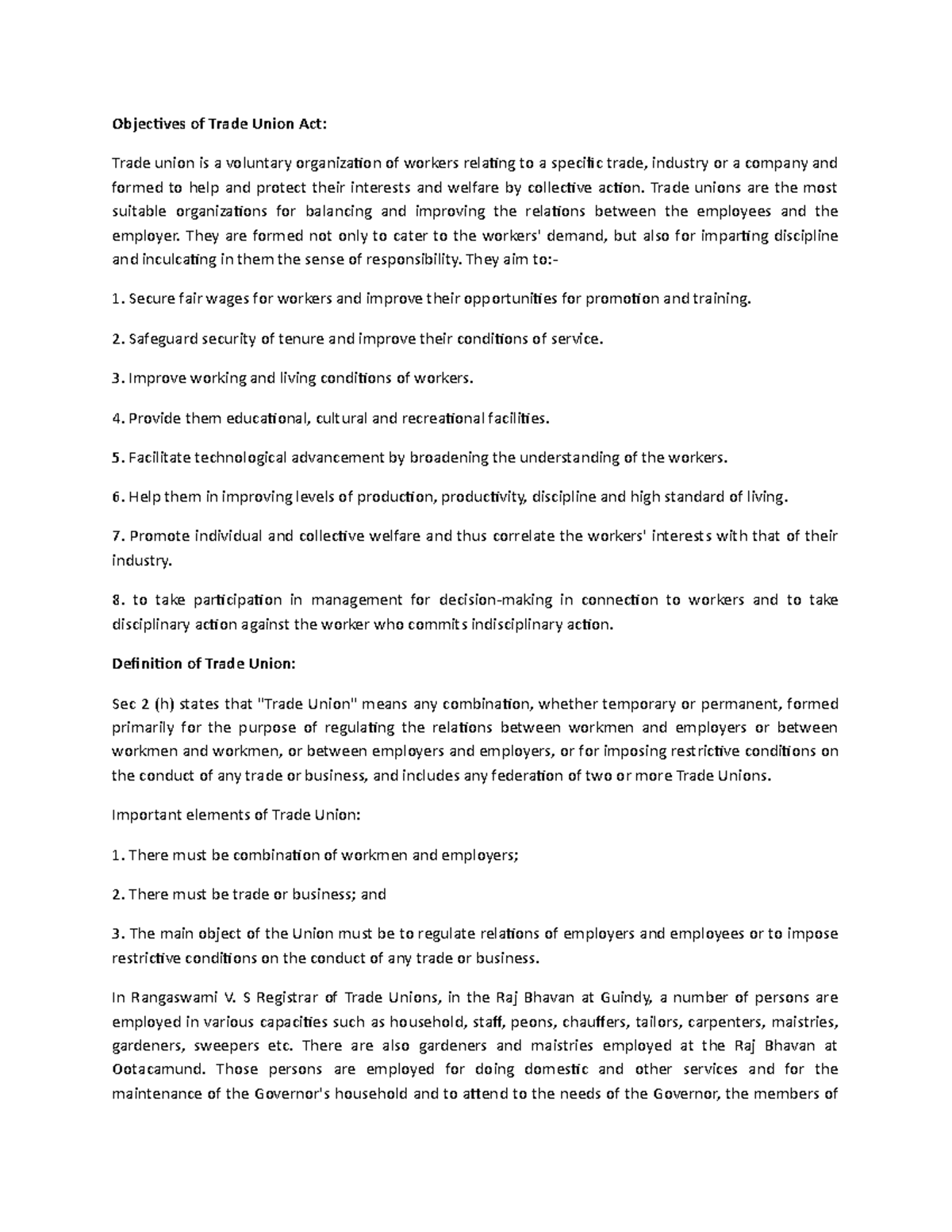 Trade Union Act, Objectives of Trade Union Act: Definition of Trade ...