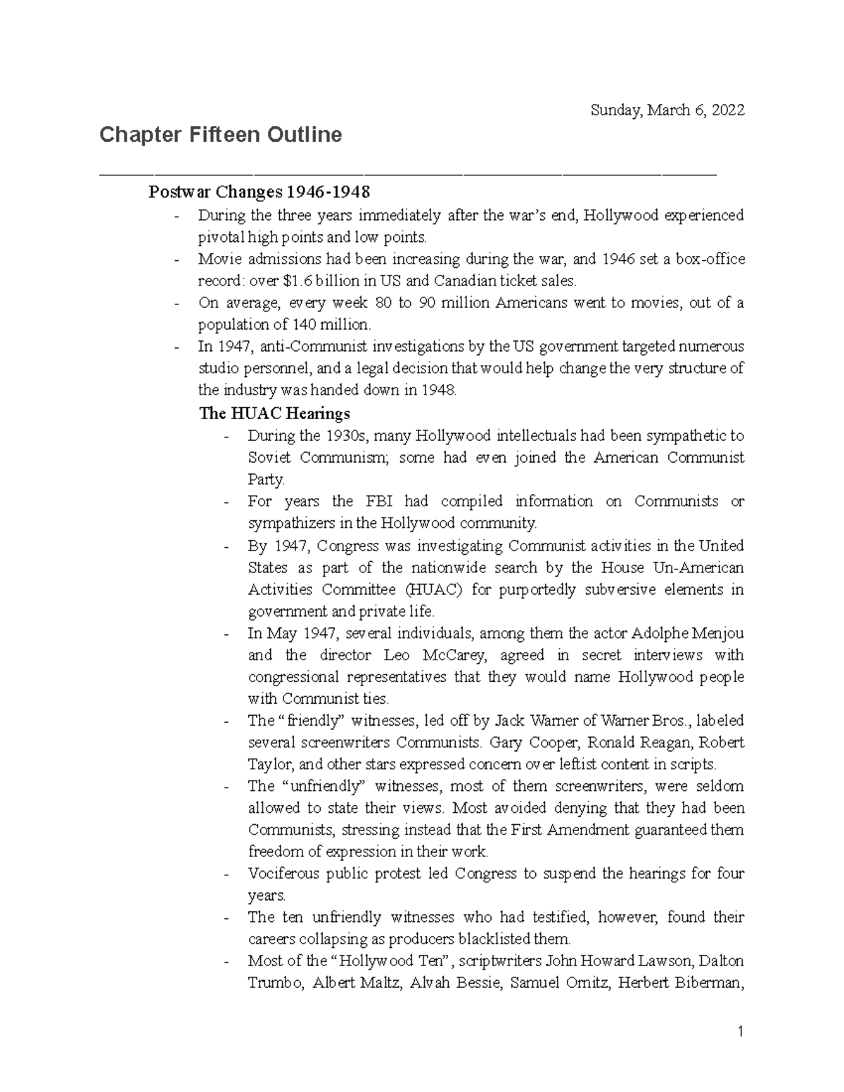 Chapter Fifteen Cinema Outline pg.1 - Sunday, March 6, 2022 Chapter Fifteen Outline - Studocu