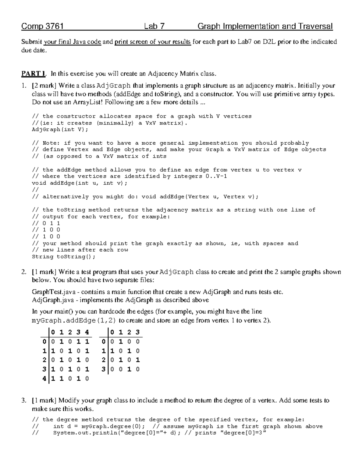 Comp3761-lab7 - 3761 Lab 7 - Comp 3761 Lab 7 Graph Implementation and ...