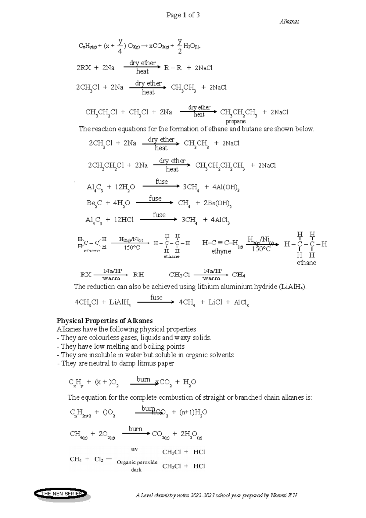 24. Alkanes Diagrams - NOTES - THE NEN SERIES A-Level chemistry notes ...