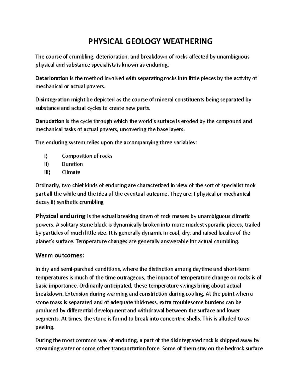 Physical Geology Weathering - PHYSICAL GEOLOGY WEATHERING The course of ...