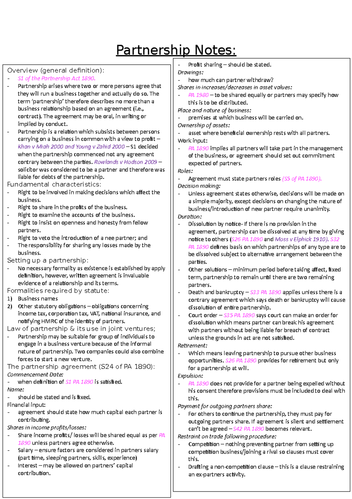 Partnership Book Notes - Partnership Notes: Overview (general ...