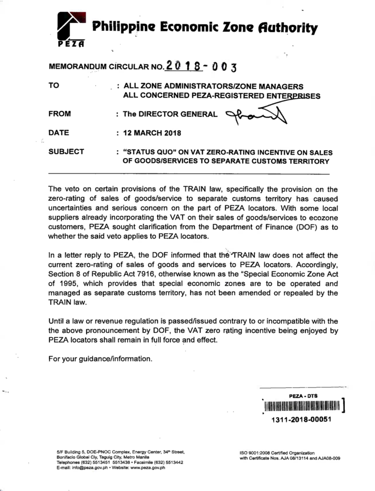 PEZA MC No. 2018-003 PDF - h _ 5“ Philippine Economic Zone ﬁuthority PEZH