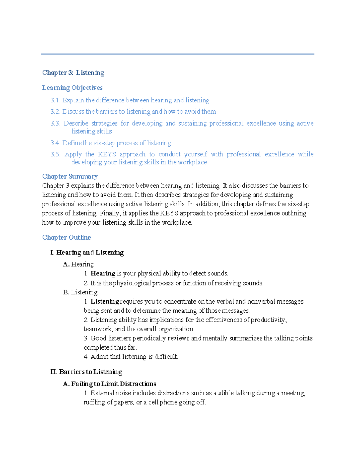 Ch3 Notes - Ch 3: Listening - Chapter 3: Listening Learning Objectives ...