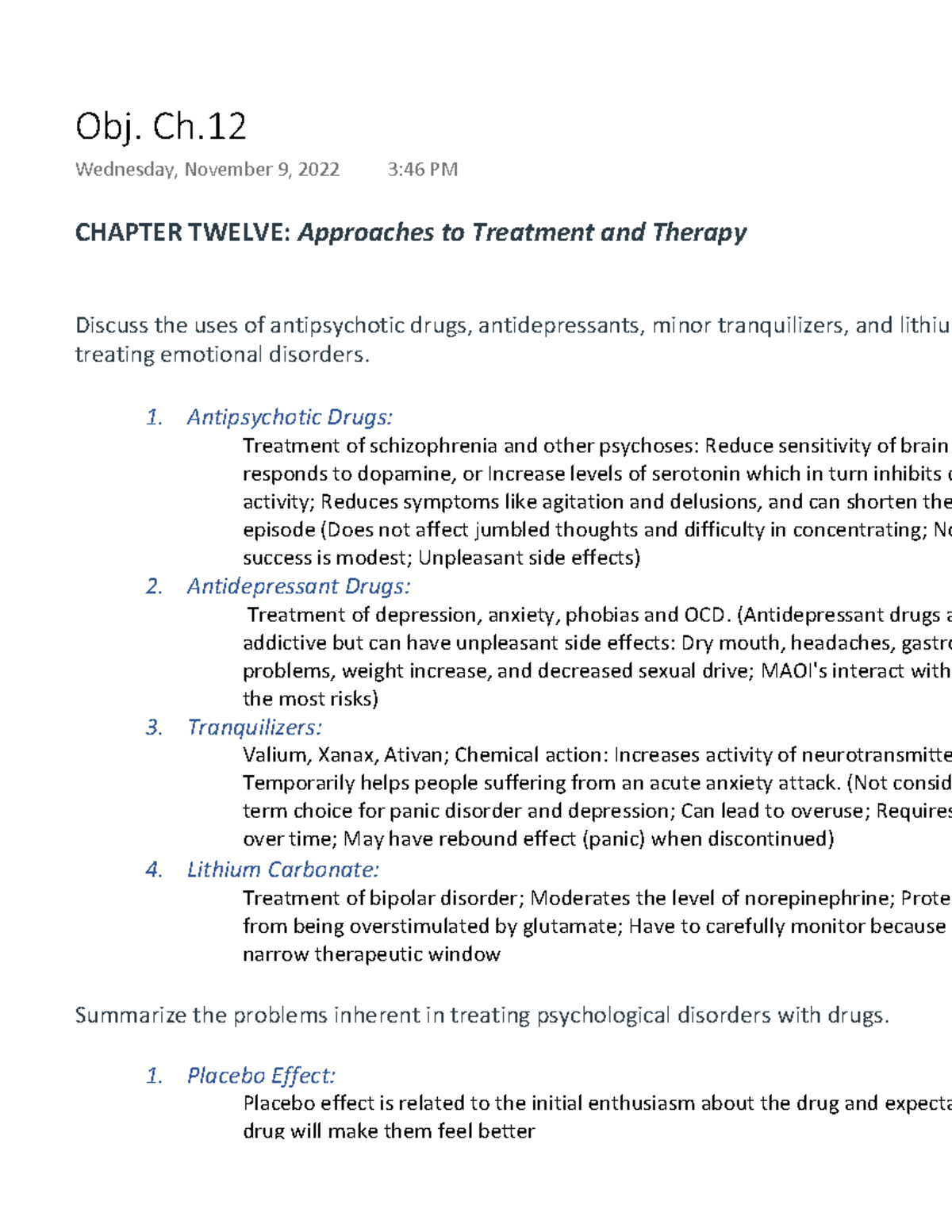 Objectives Chapter 12 - CHAPTER TWELVE: Approaches to Treatment and ...