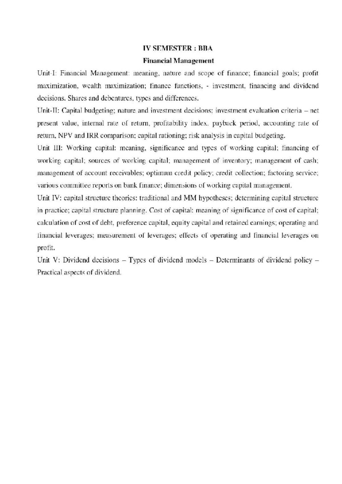 Financial Management - bachelor of business administration - Studocu