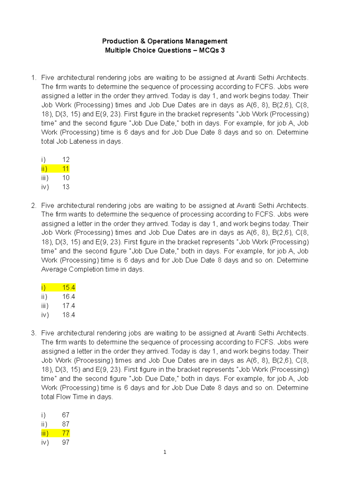 MCQs Prod Mgmt - MCQ - Production & Operations Management Multiple ...