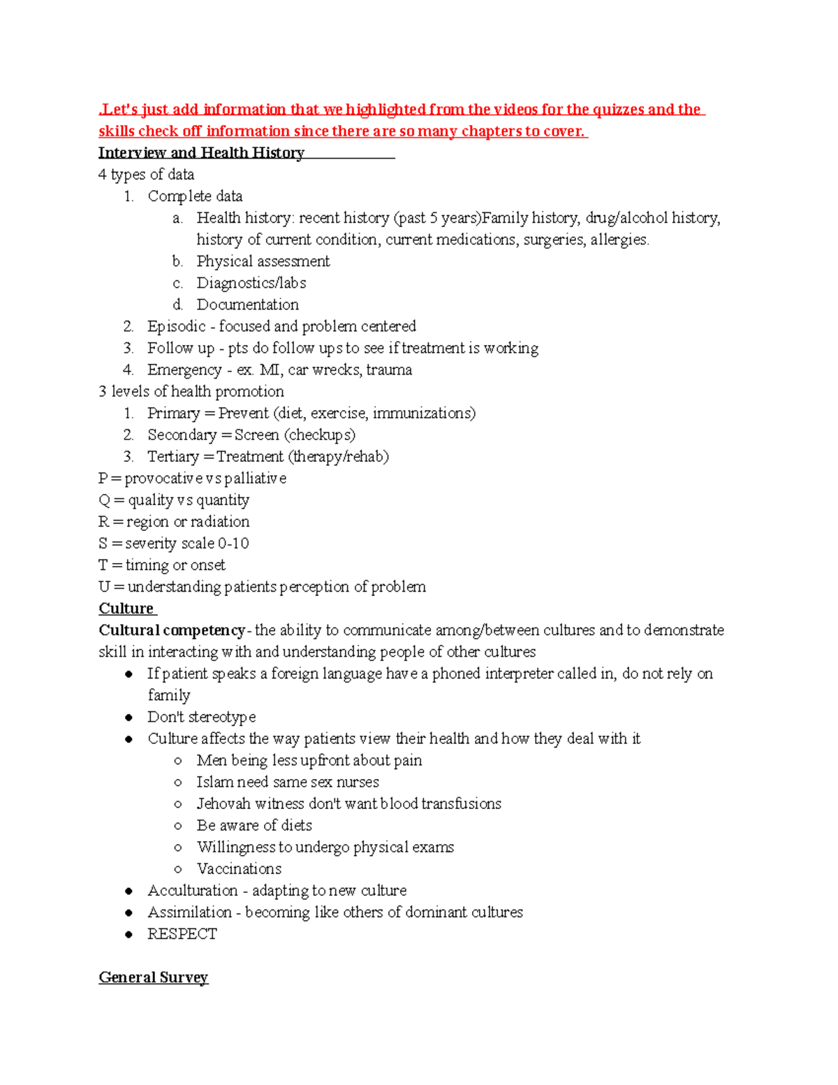 Health Assessment Final - .Let's just add information that we ...