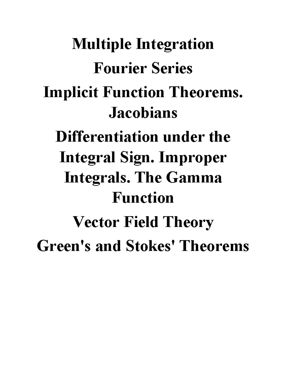 Calculus - Calculus 2 - Multiple Integration Fourier Series Implicit ...