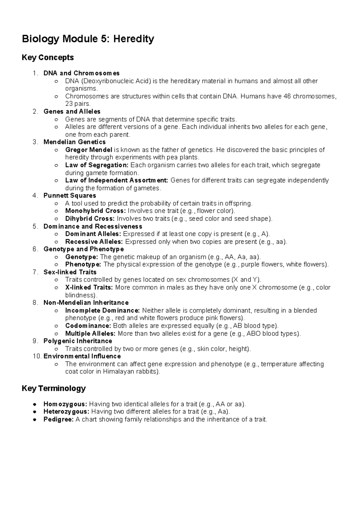 Biology Module 5 Heredity - Biology Module 5: Heredity Key Concepts 1 ...