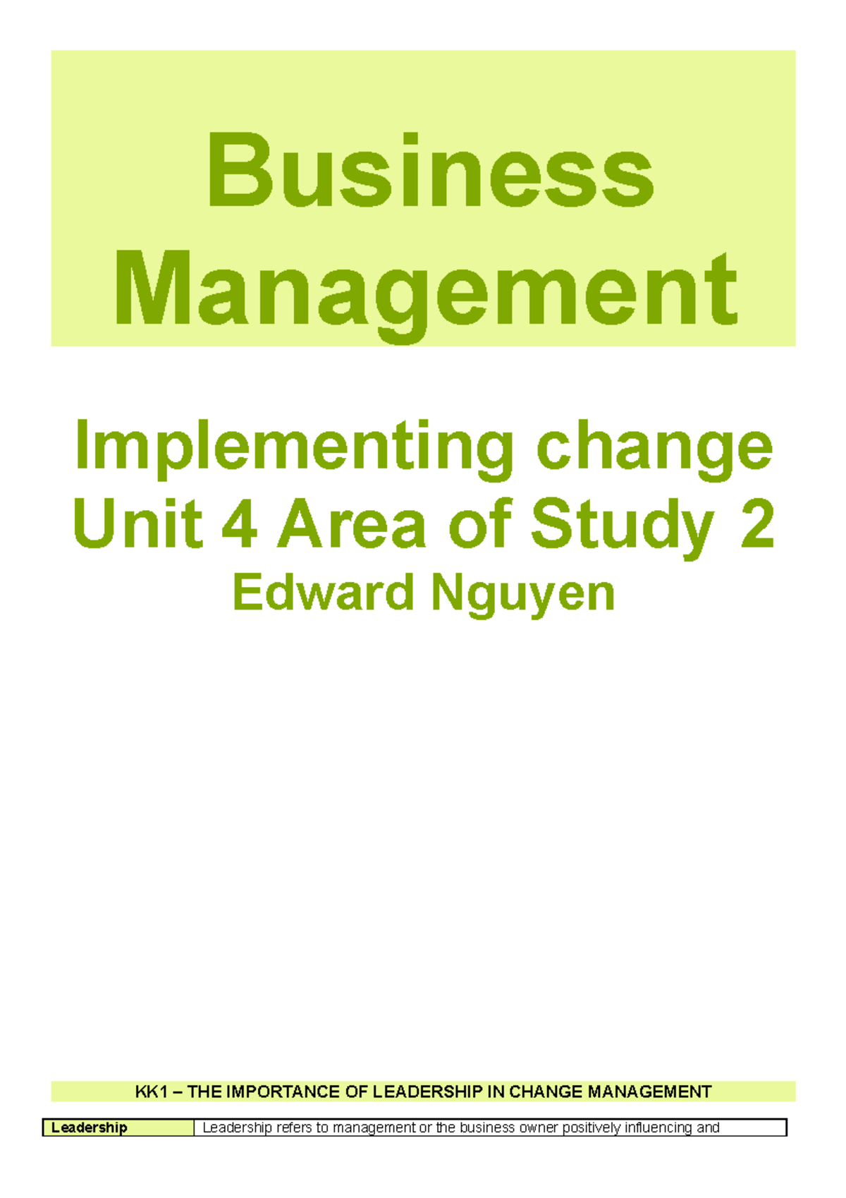 BM Unit 4 AOS 2 summary - Study Notes for U4 AOS2 - Business Management ...