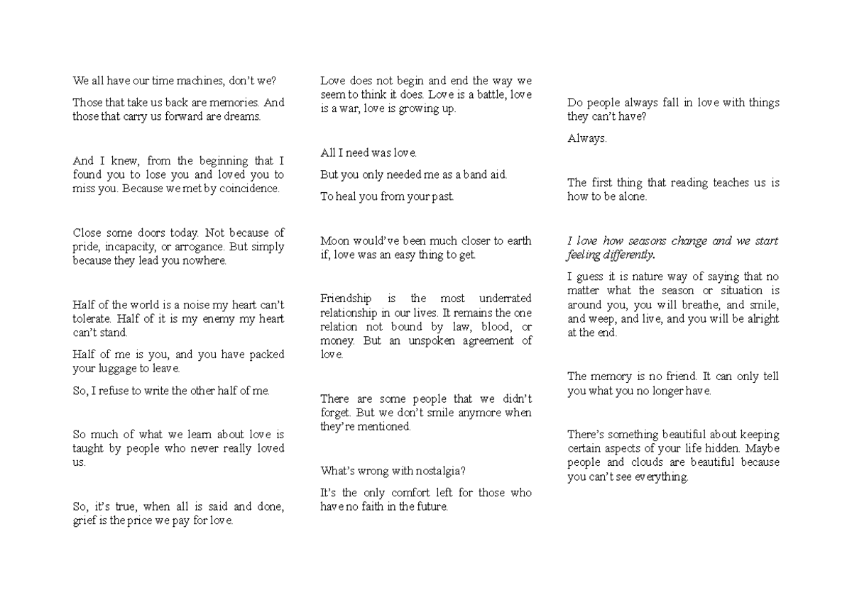 Poetry - We all have our time machines, don’t we? Those that take us ...