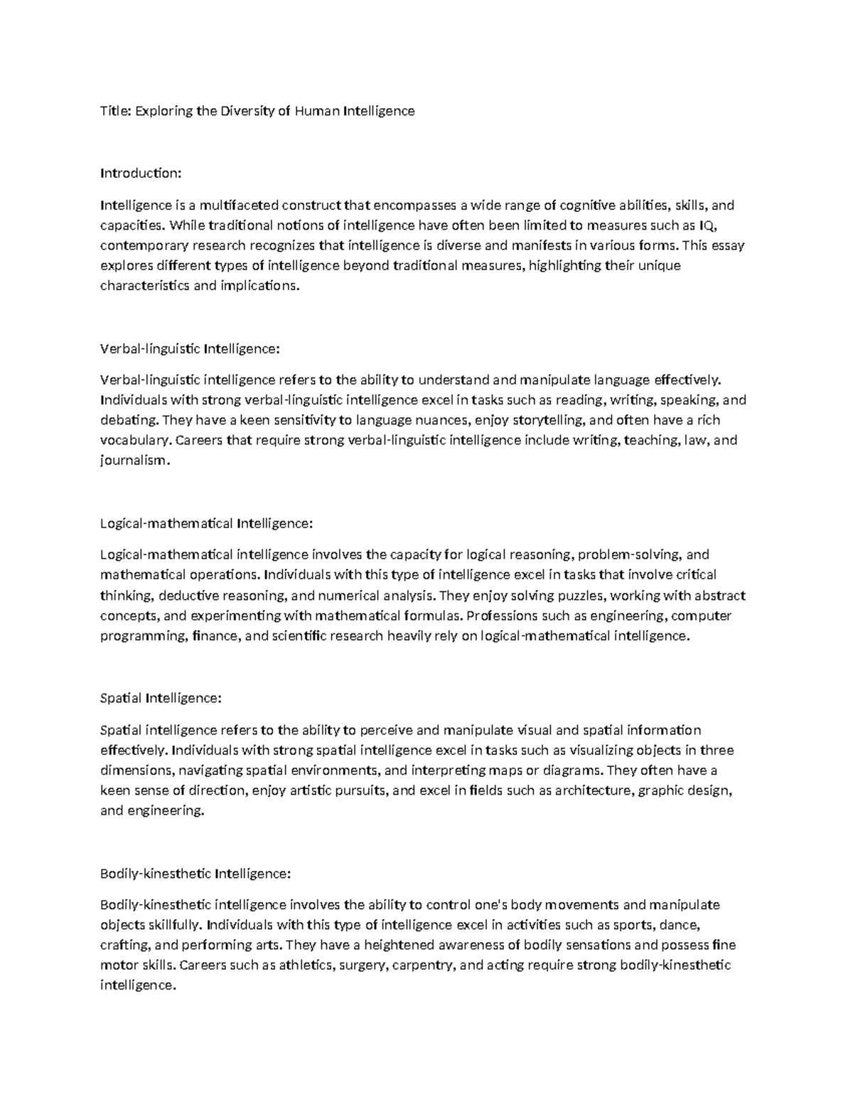 Human intelligence - Title: Exploring the Diversity of Human ...