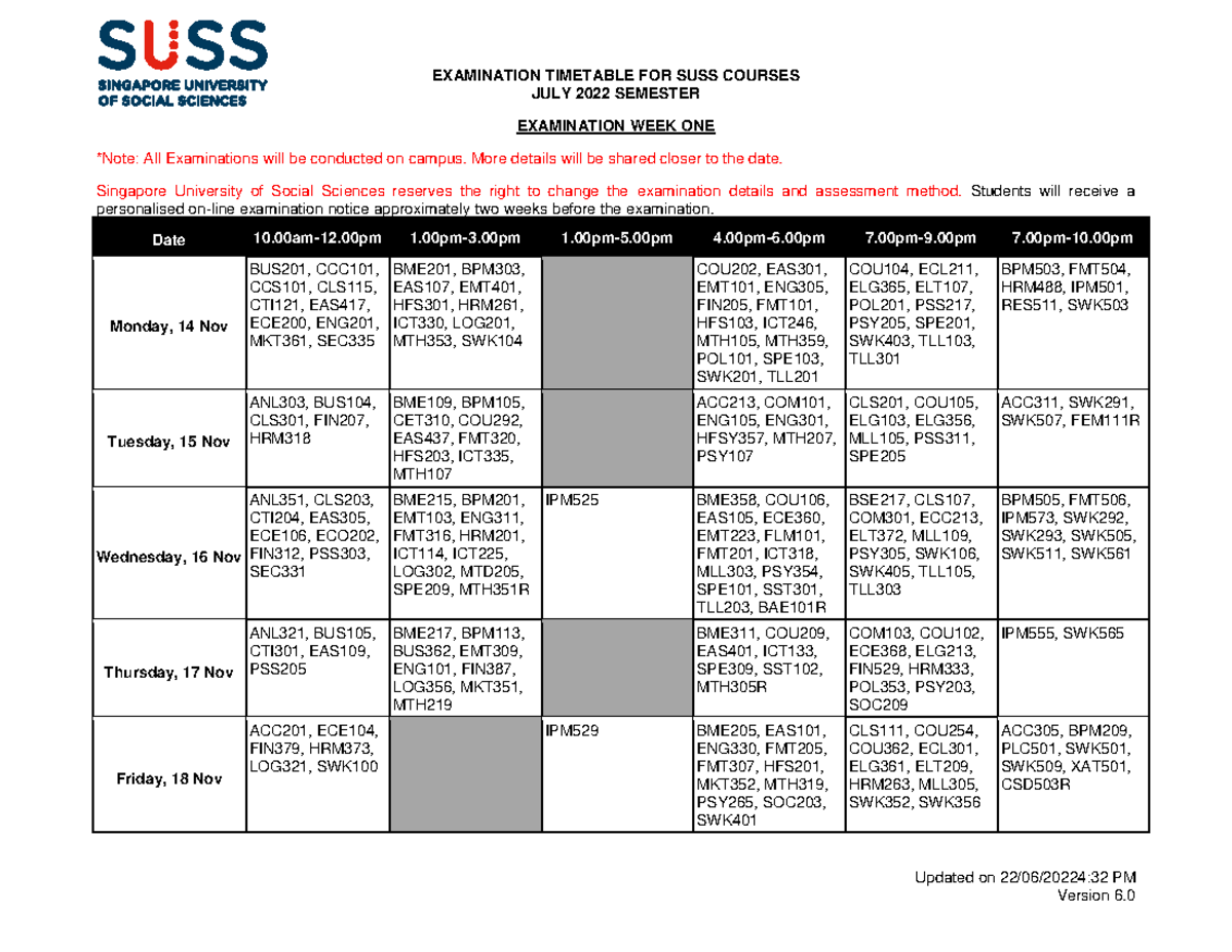 Sussexamtimetable JUL 2022 V7 22062022 - Updated on 22/06/20224:32 PM ...