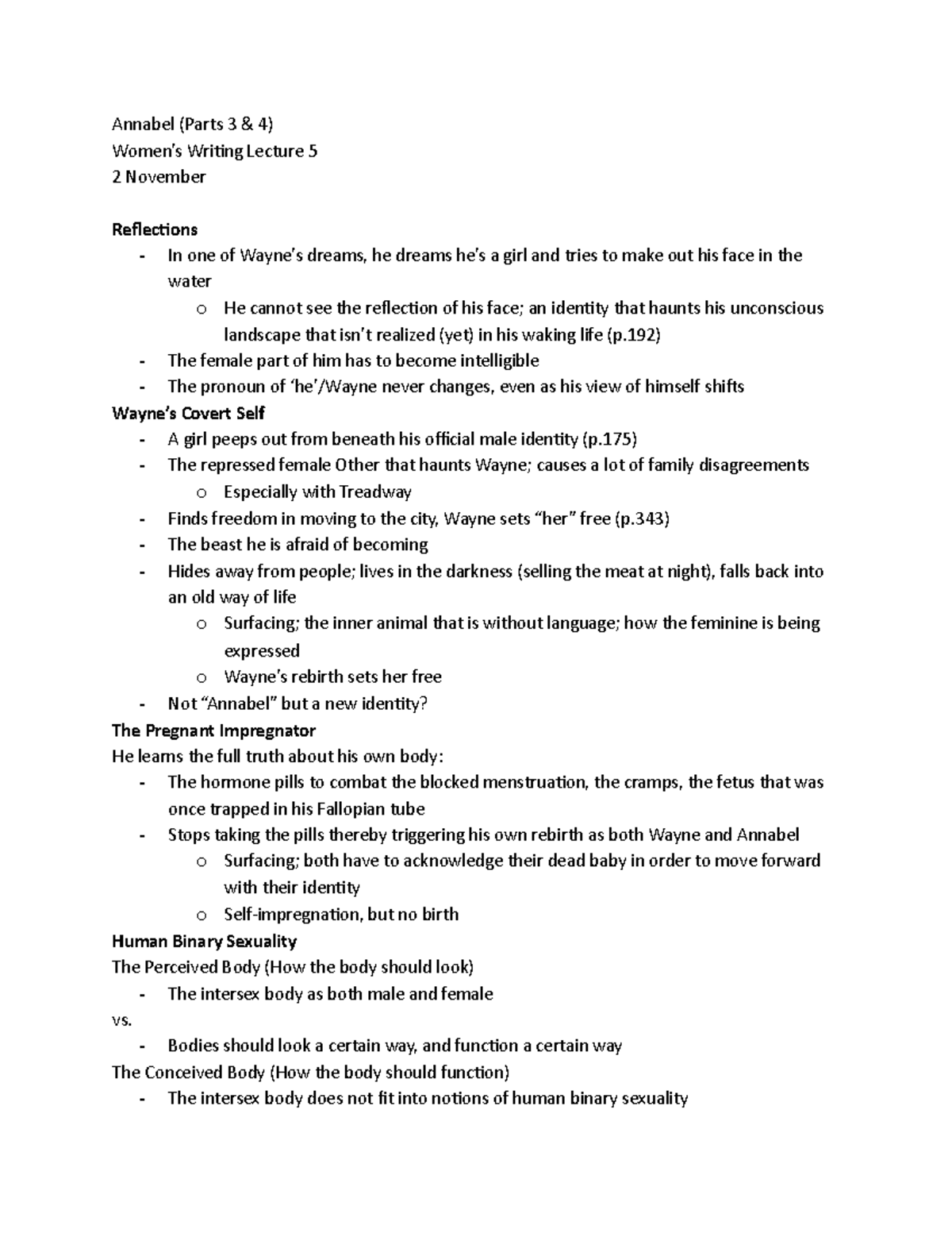 Women's Writing Lecture 5 - Annabel (Parts 3 & 4) Women’s Writing ...