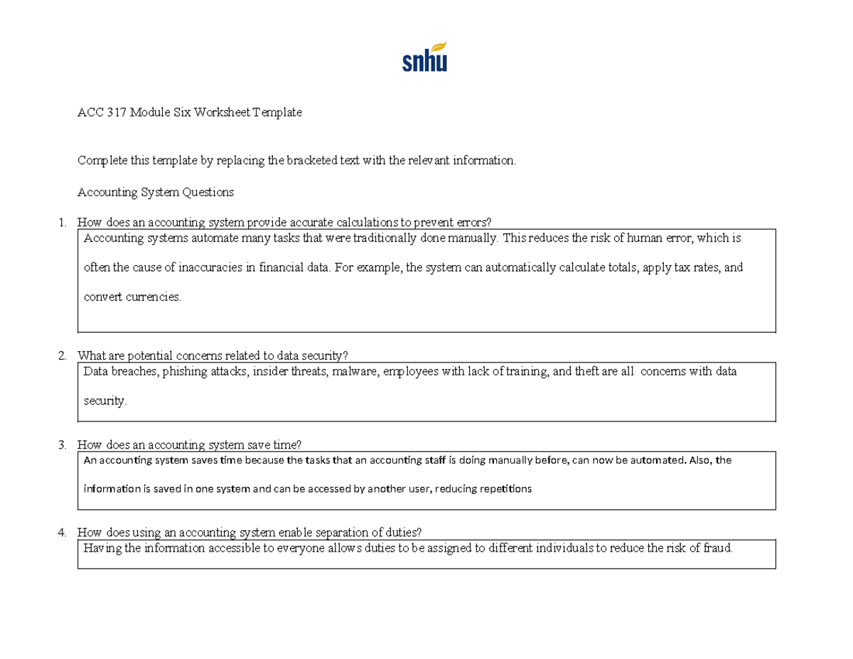ACC 317 Module Six Worksheet Template - ACC 317 Module Six Worksheet ...