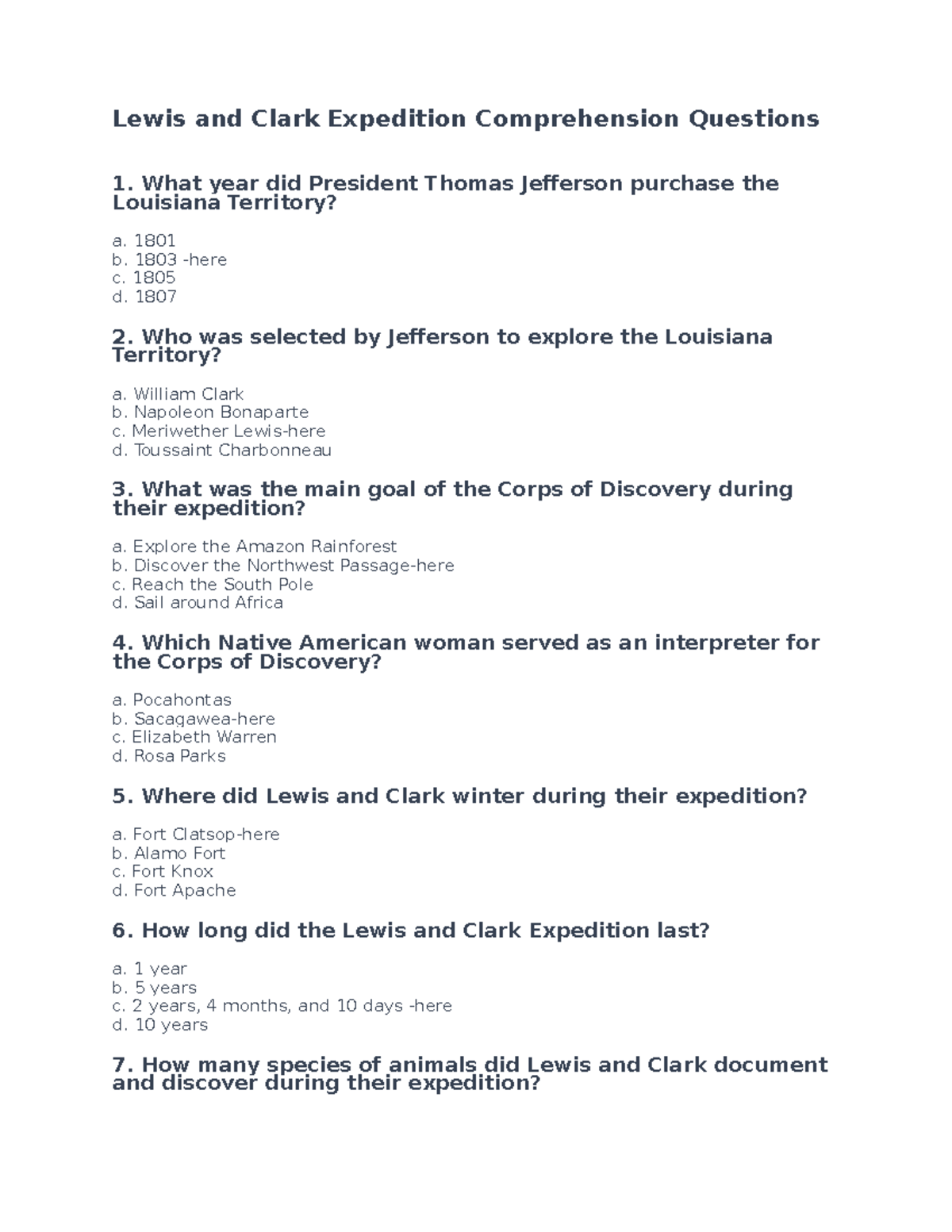 Lewis and Clark Expedition Comp Qs - Lewis and Clark Expedition ...
