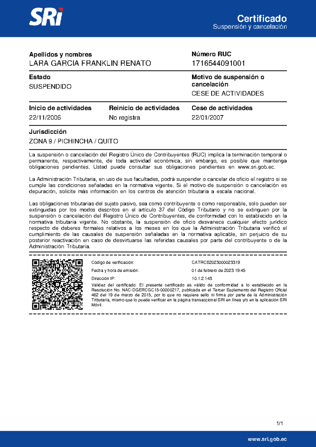 Catrcs 2023000023319 - sri - Certificado Suspensión y cancelación ...