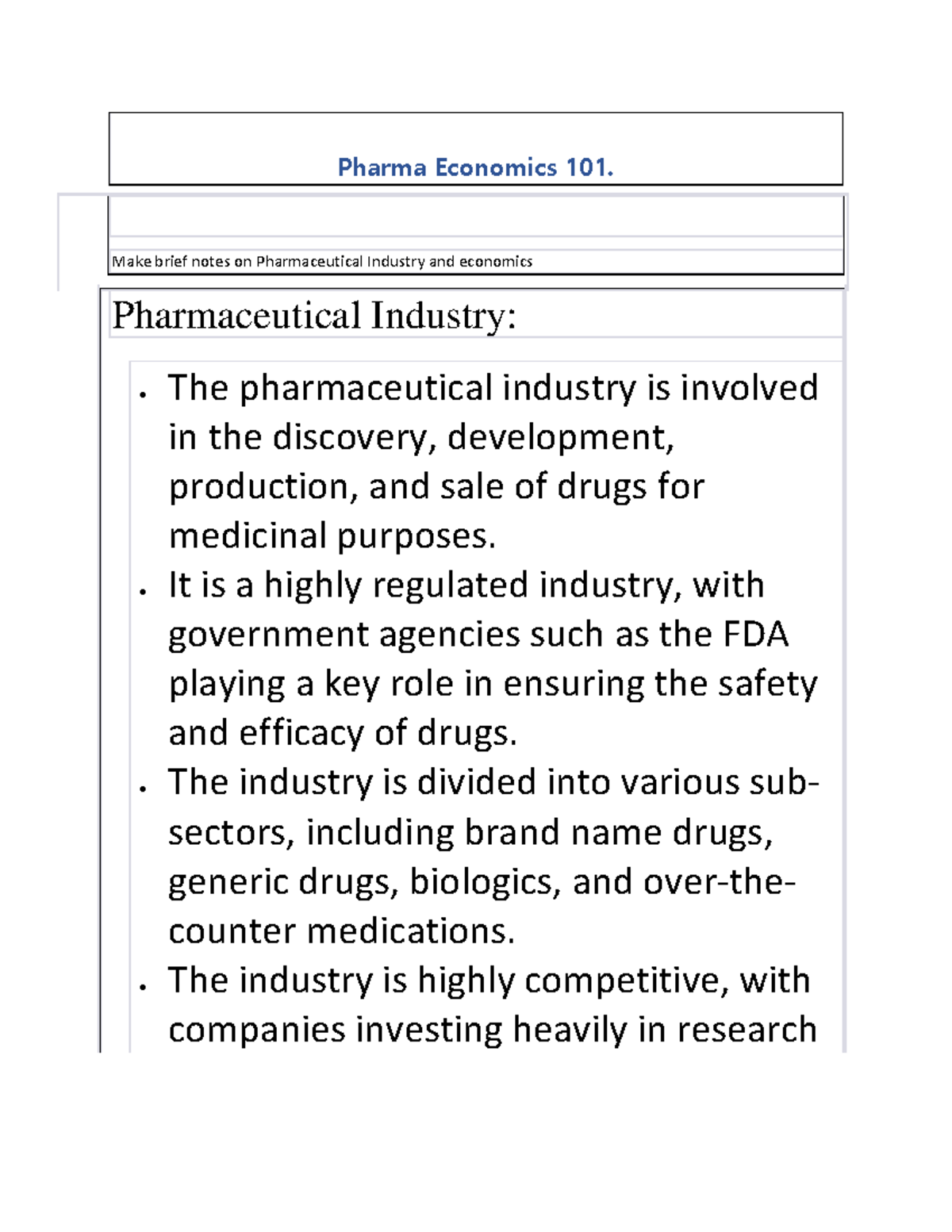 Pharmaindustry 1-4 - Pharma industry notes - Pharma Economics 101. Make ...