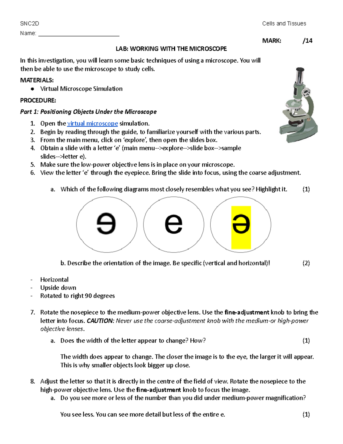 Copy of 1Virtual Microscope Intro Lab - SNC2D Cells and Tissues Name ...