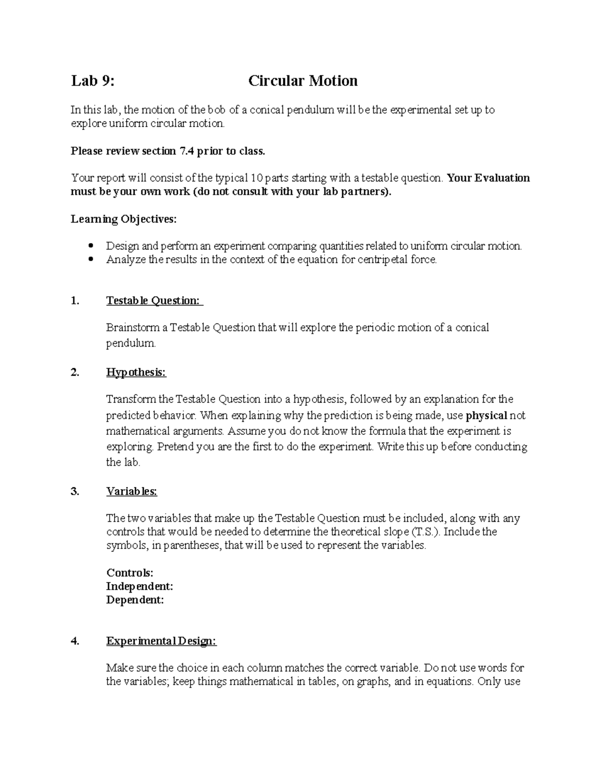 PHY111L Lab 9 Circular motion 3 - Lab 9: Circular Motion In this lab ...
