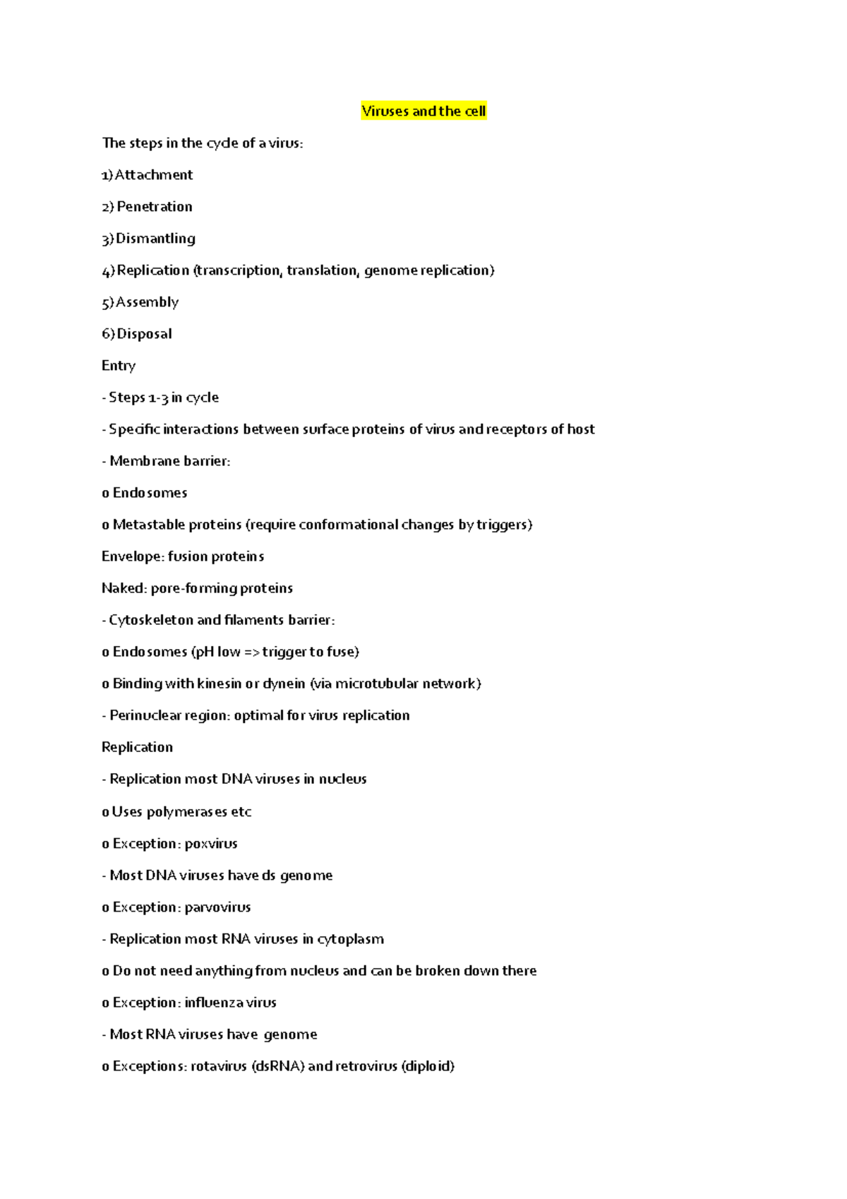 Viruses and the cell - Lecture notes Study guide - Viruses and the cell ...