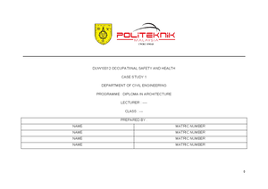 Case study 1 Hirarc - CASE STUDY 1 HAZARD IDENFICATION, RISK ASSESSMENT ...