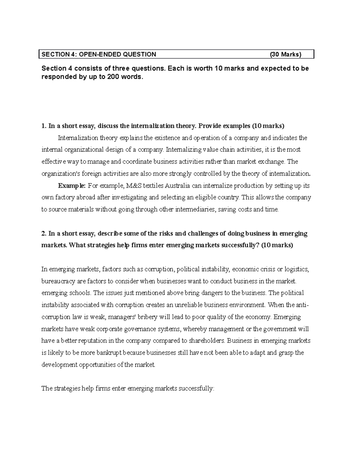 Section 4 - information - SECTION 4: OPEN-ENDED QUESTION (30 Marks ...