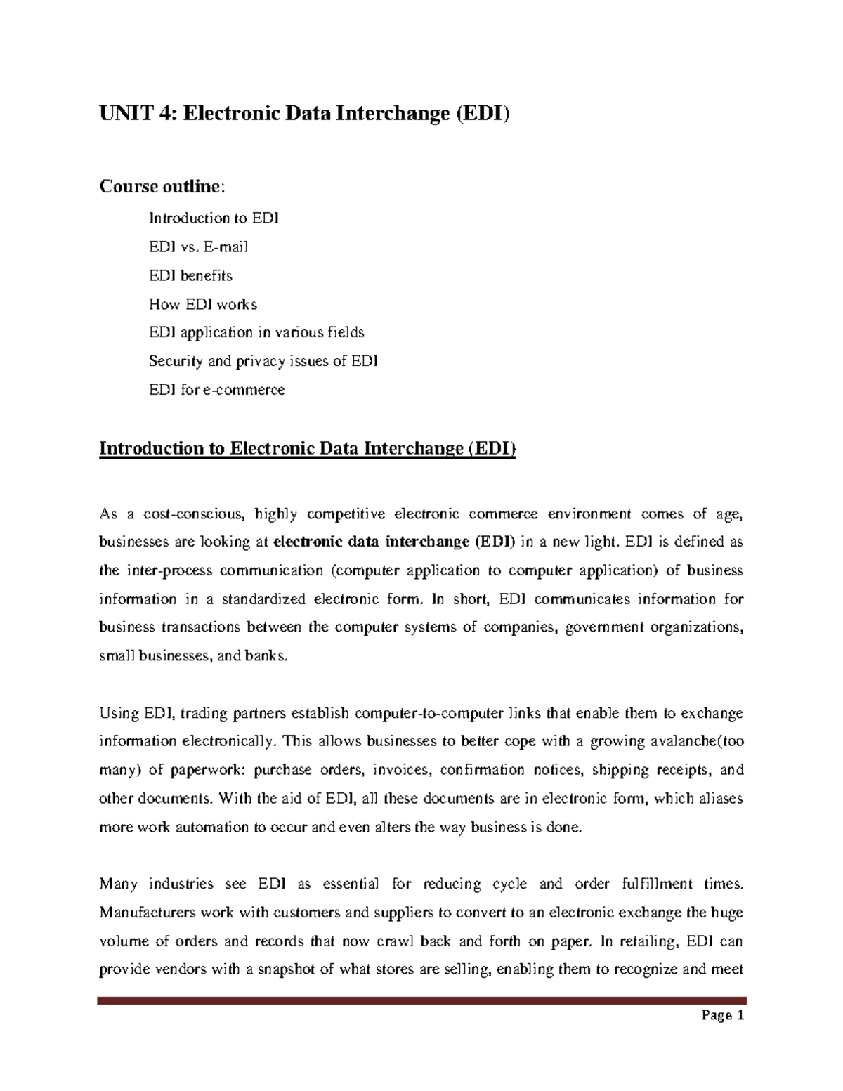 03 Electronic Data Interchange - E-mail EDI benefits How EDI works EDI ...