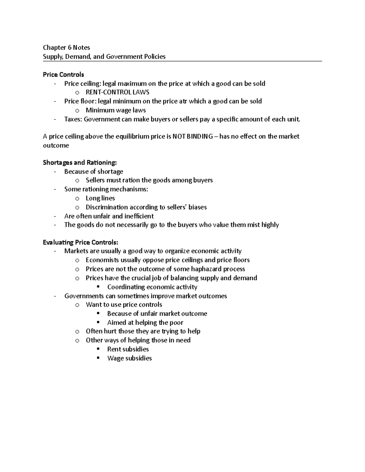 Chapter 6 Notes - Chapter 6 Notes Supply, Demand, and Government ...