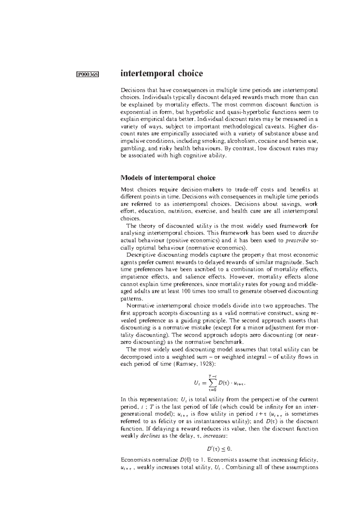 Intertemporal choice - Helpful for BA ,MA, Economics and econometrics ...