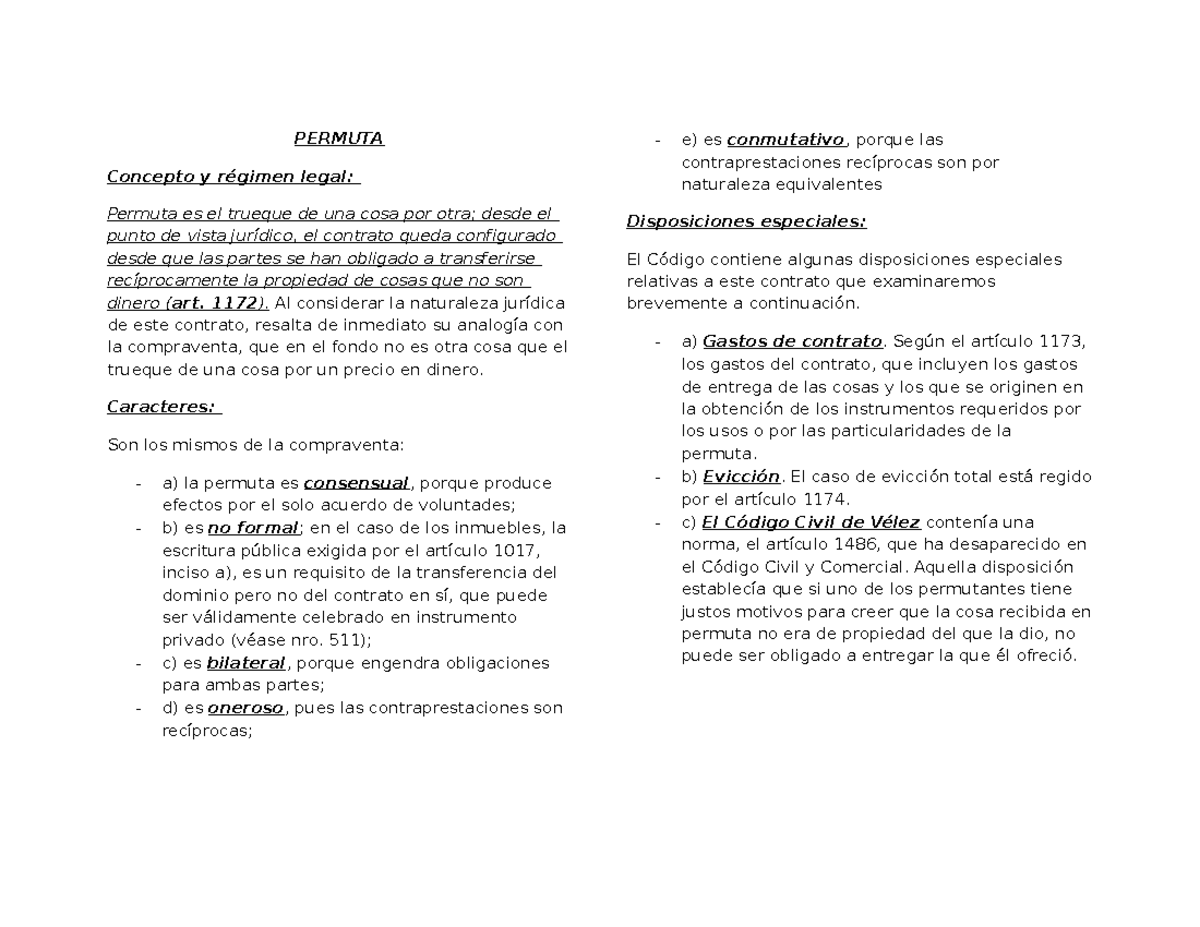 Permuta - PERMUTA Concepto y régimen legal: Permuta es el trueque de ...