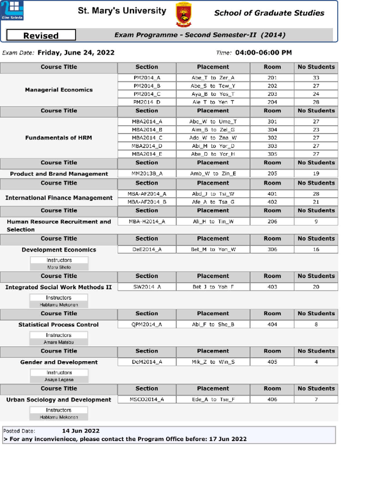 Revised Block II and Second Semester Exam Schedule - Strategic ...