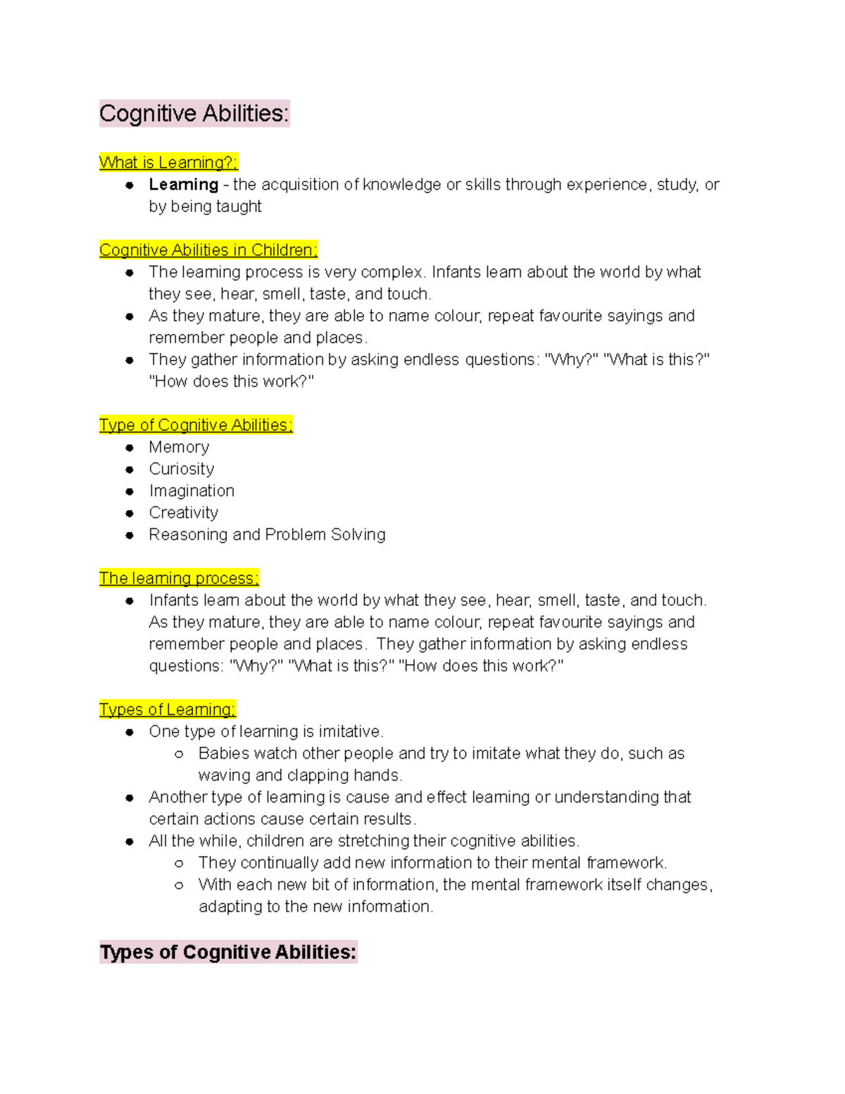 Cognitive Abilities notes - Cognitive Abilities: What is Learning ...
