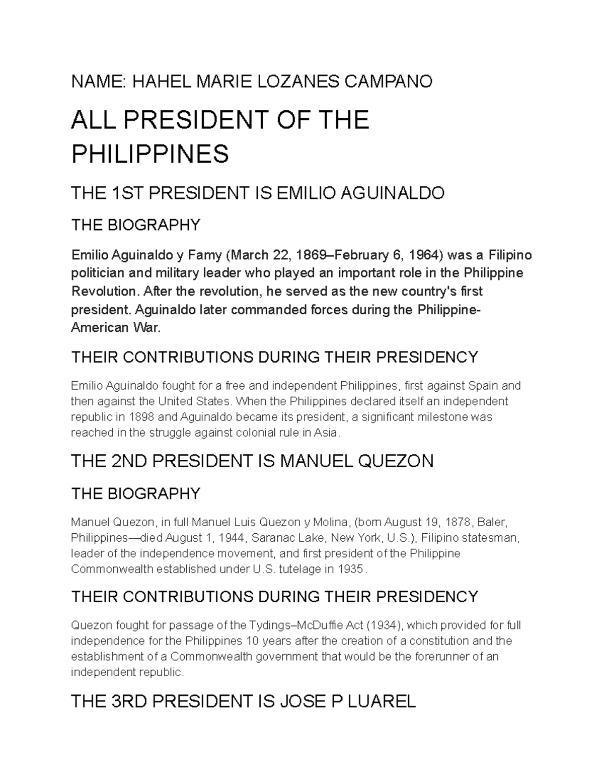 THE Biography AND Their Contributions During Their Presidency OF Emilio ...