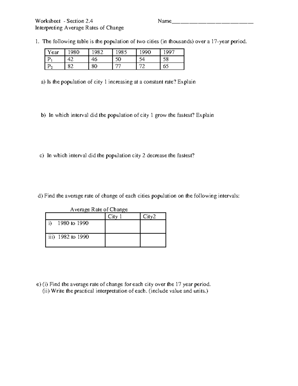 WS 9 (2 - Worksheet 9 - Worksheet Section 2 Interpreting Average Rates ...