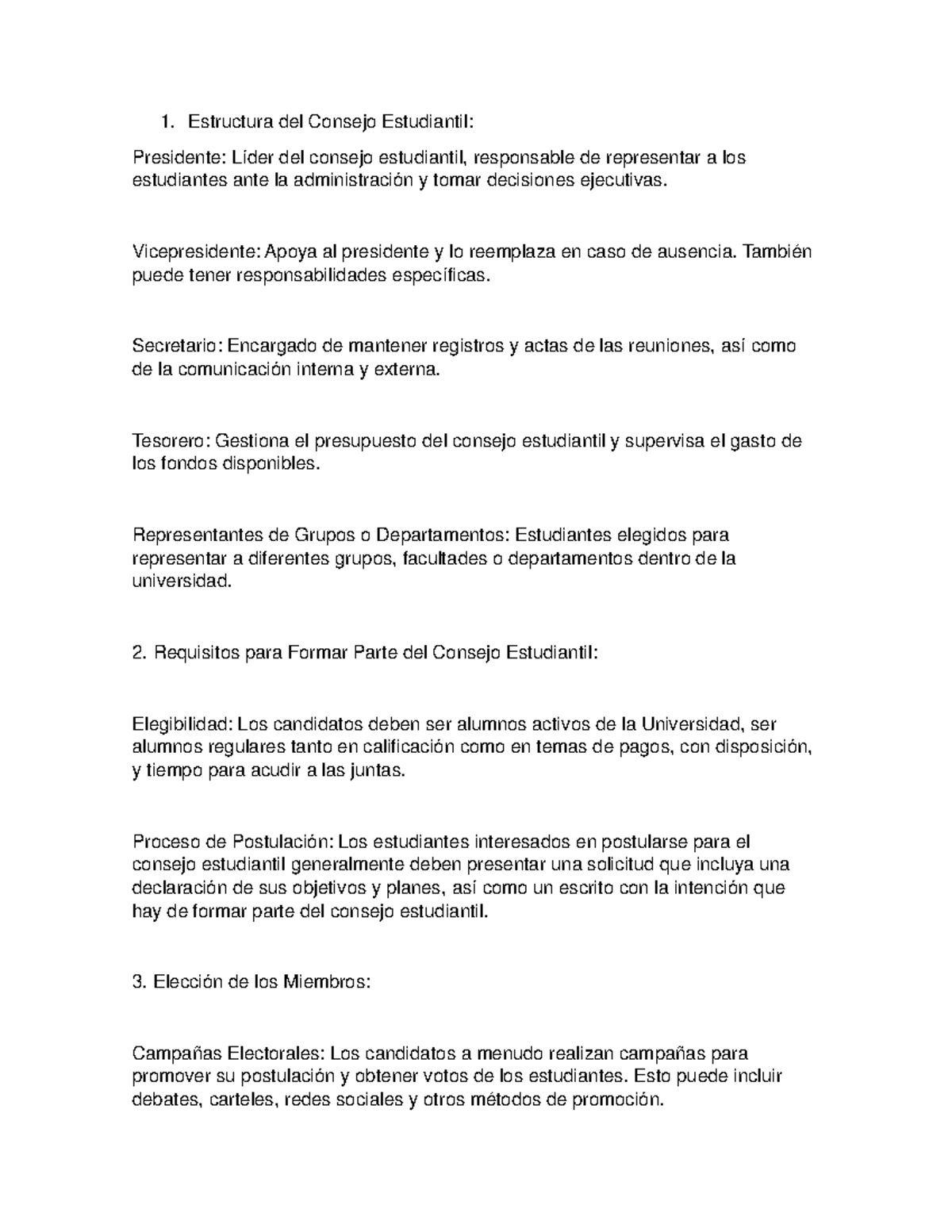 Estructura del Consejo Estudiantil - Estructura del Consejo Estudiantil ...