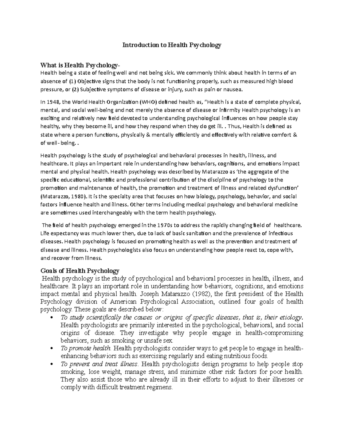 Health psychology introduction what is health - Introduction to Health ...