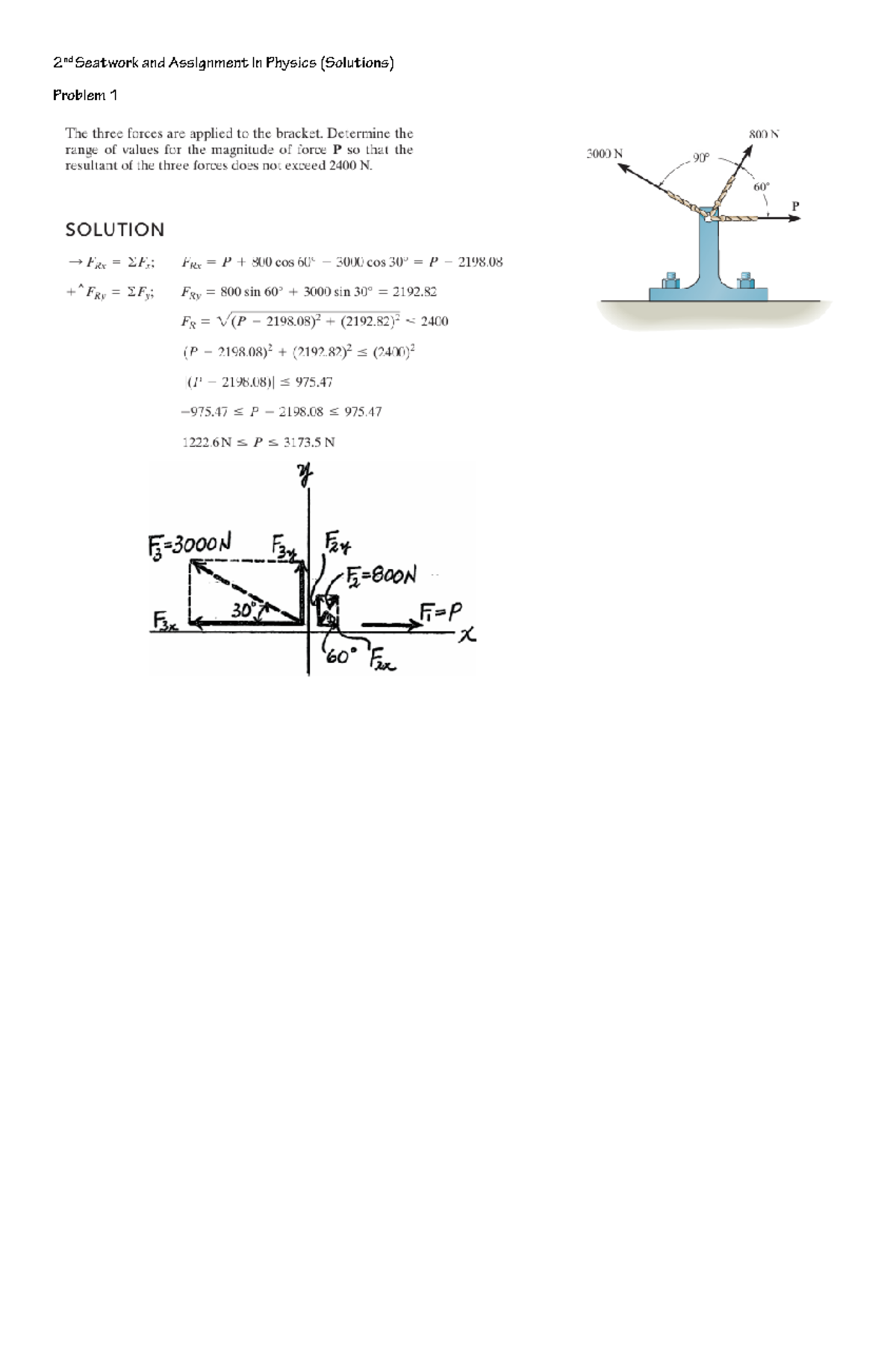 Solutions to 2nd Seatwork and Assignment in Physics - 2nd Seatwork and Assignment in Physics ...