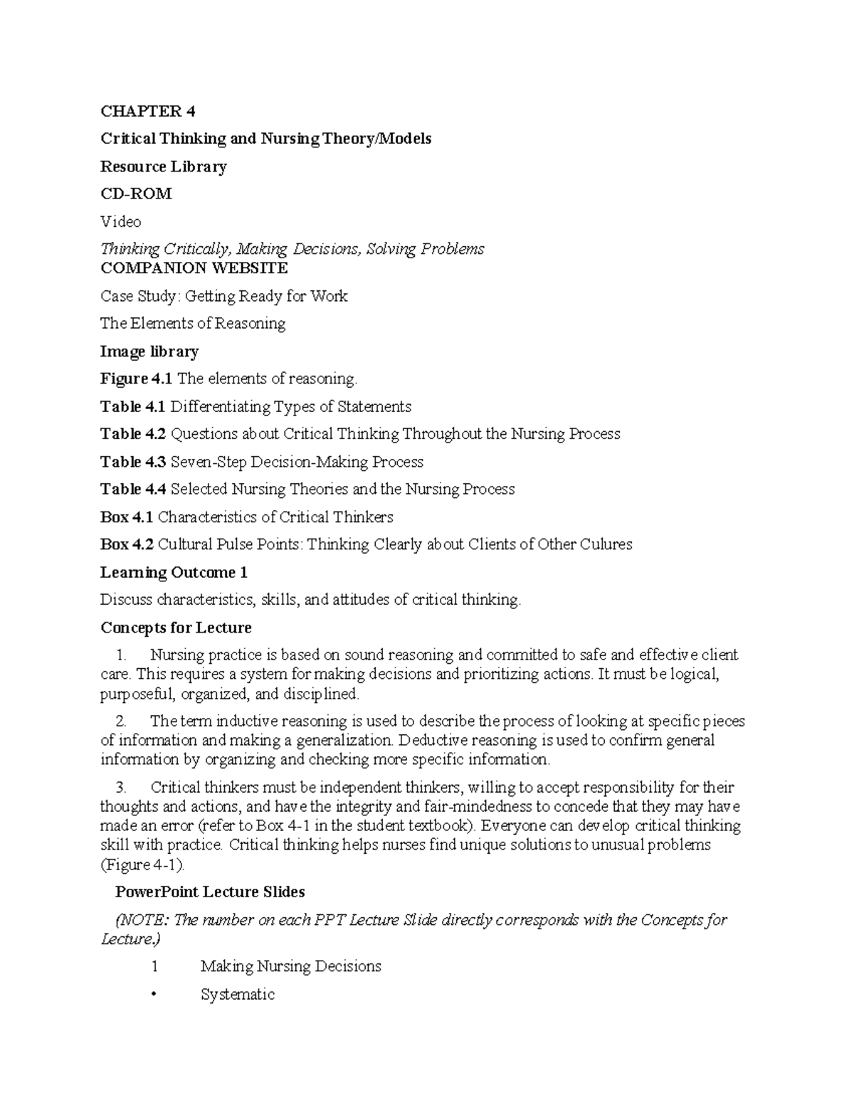 Fnc2 irm04 Critical Thinking AND Nursing Theory - CHAPTER 4 Critical ...