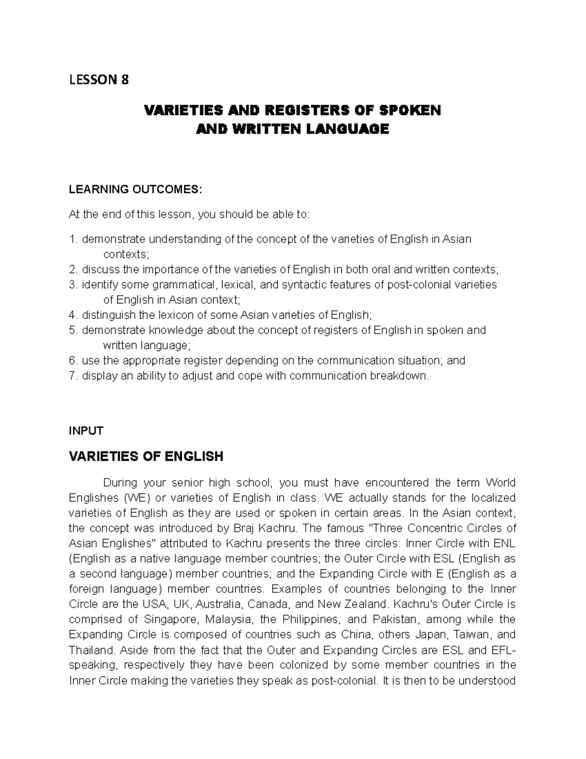 PC Lesson 8 Varieties and Registers of Spoken and Written Language ...