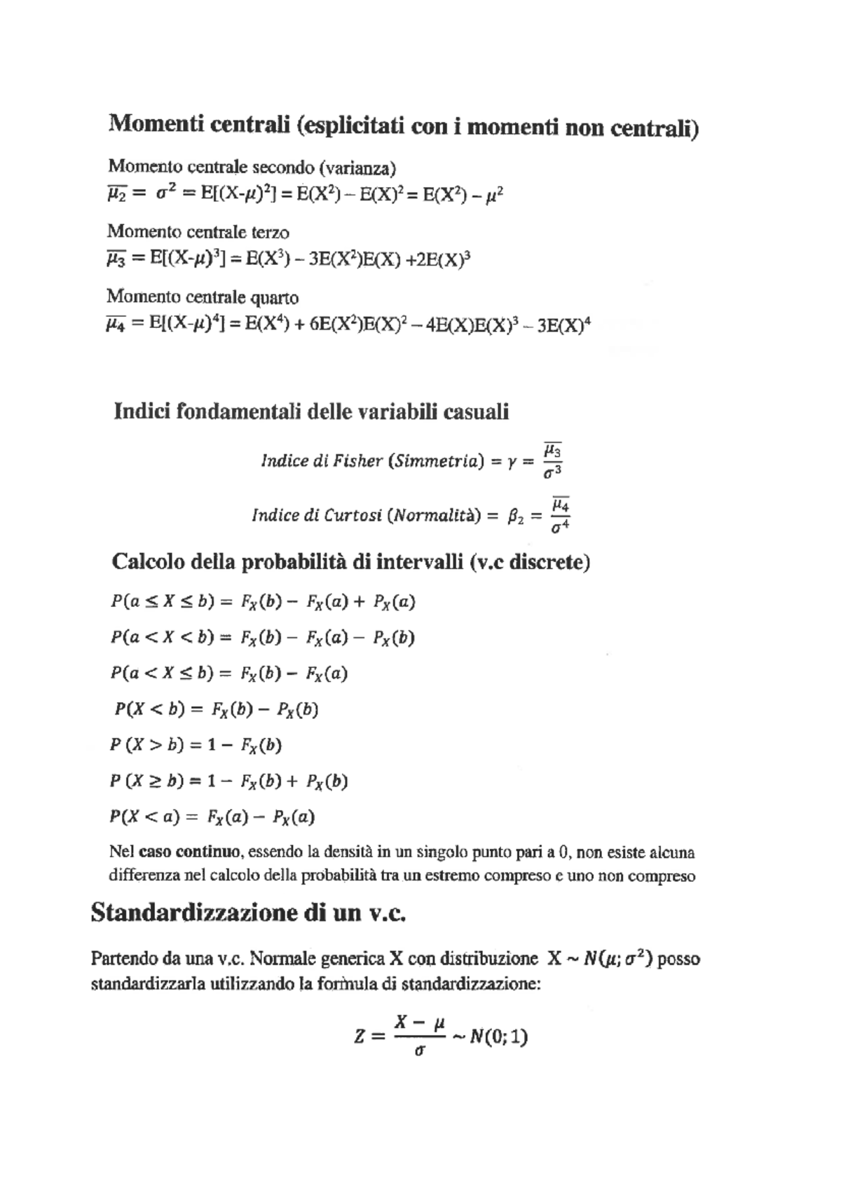 Formule statistica - Statistica I - Studocu