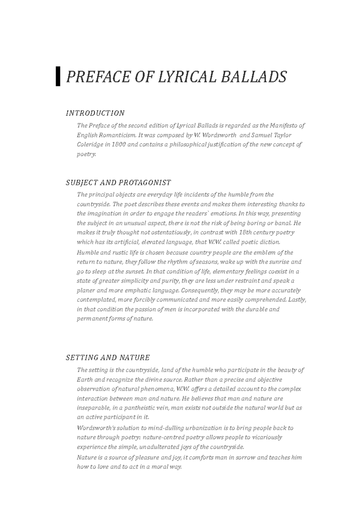 Preface of Lyrical ballads - PREFACE OF LYRICAL BALLADS INTRODUCTION The Preface of the second ...