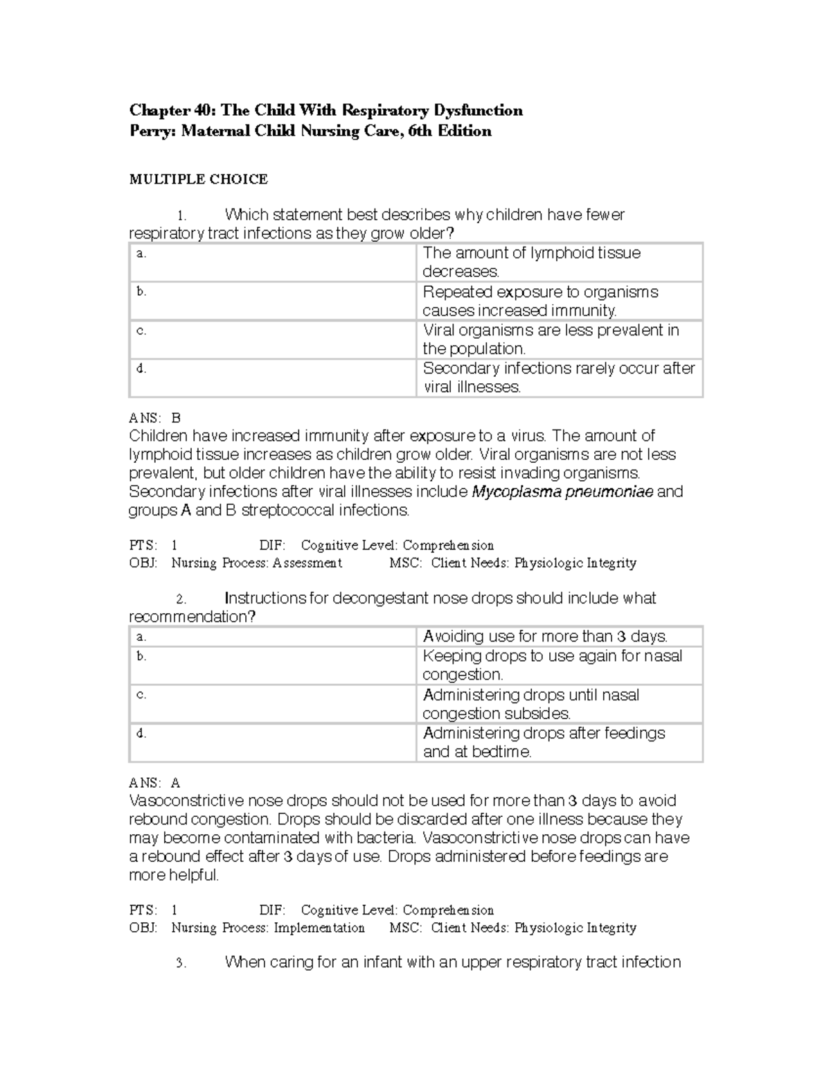 C40 - Perry 6th Edition practice questions - Chapter 40: The Child With ...