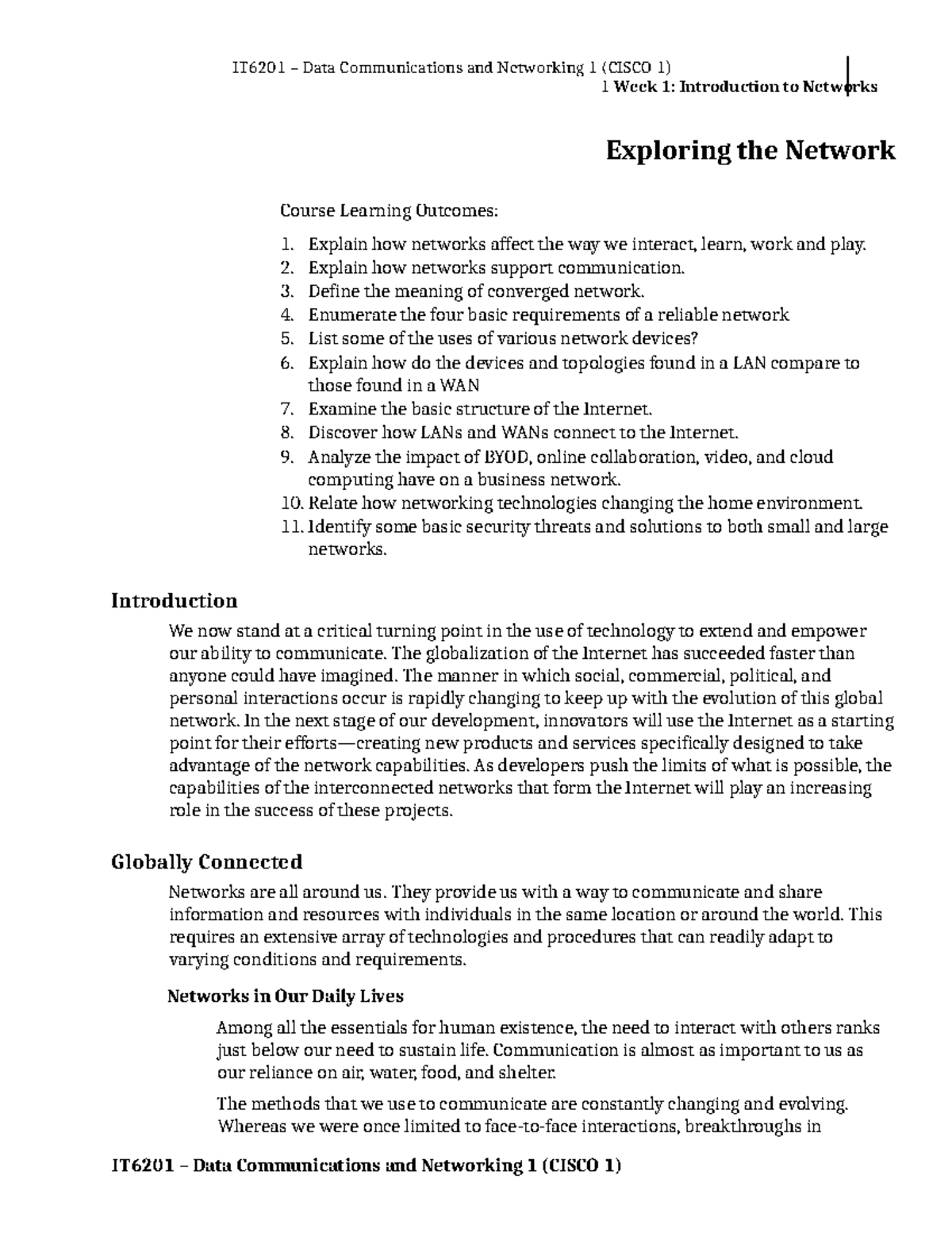 Intro to Networks - IT6201 – Data Communications and Networking 1 ...