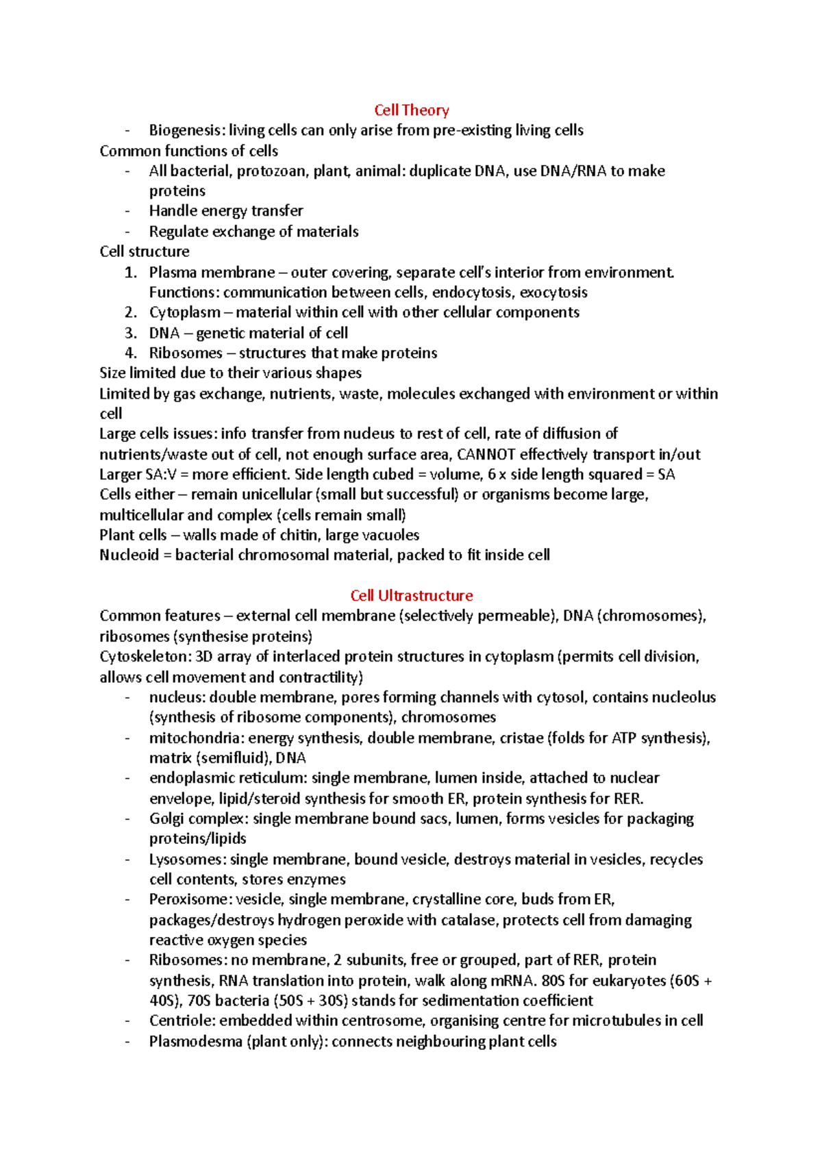 Lecture Notes - Cell Theory Biogenesis: living cells can only arise ...