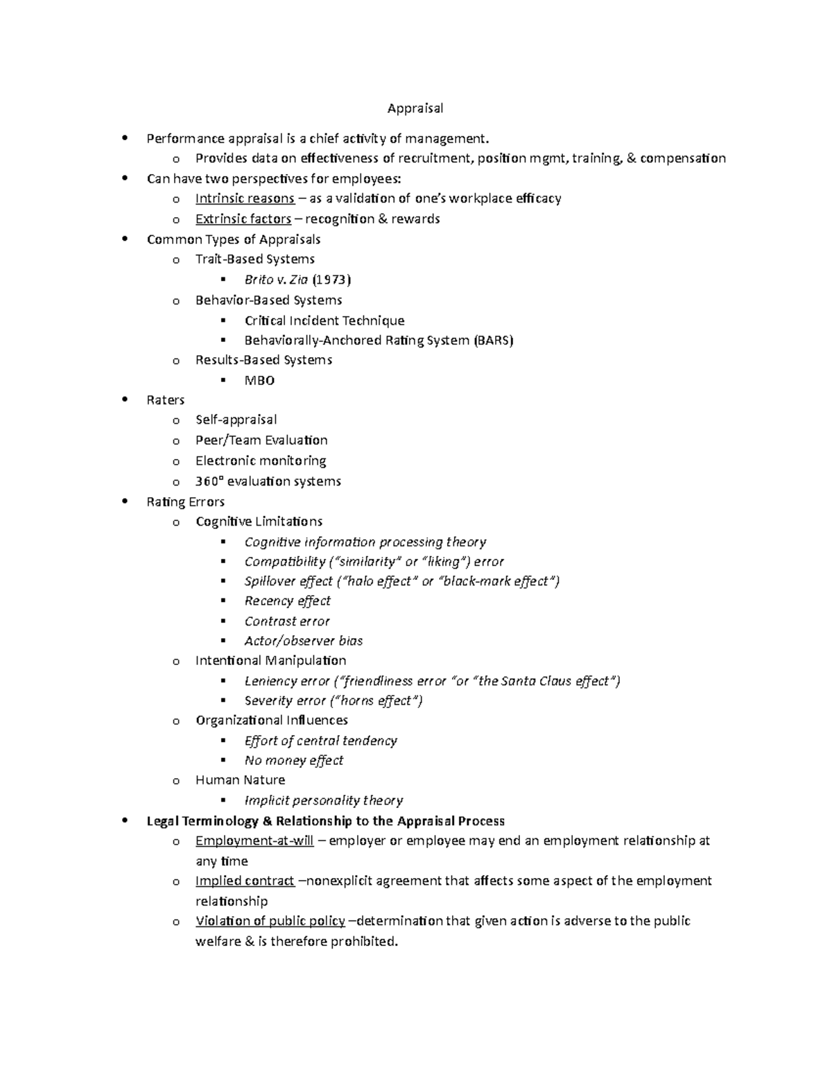 Appraisal notes - Appraisal Performance appraisal is a chief activity ...