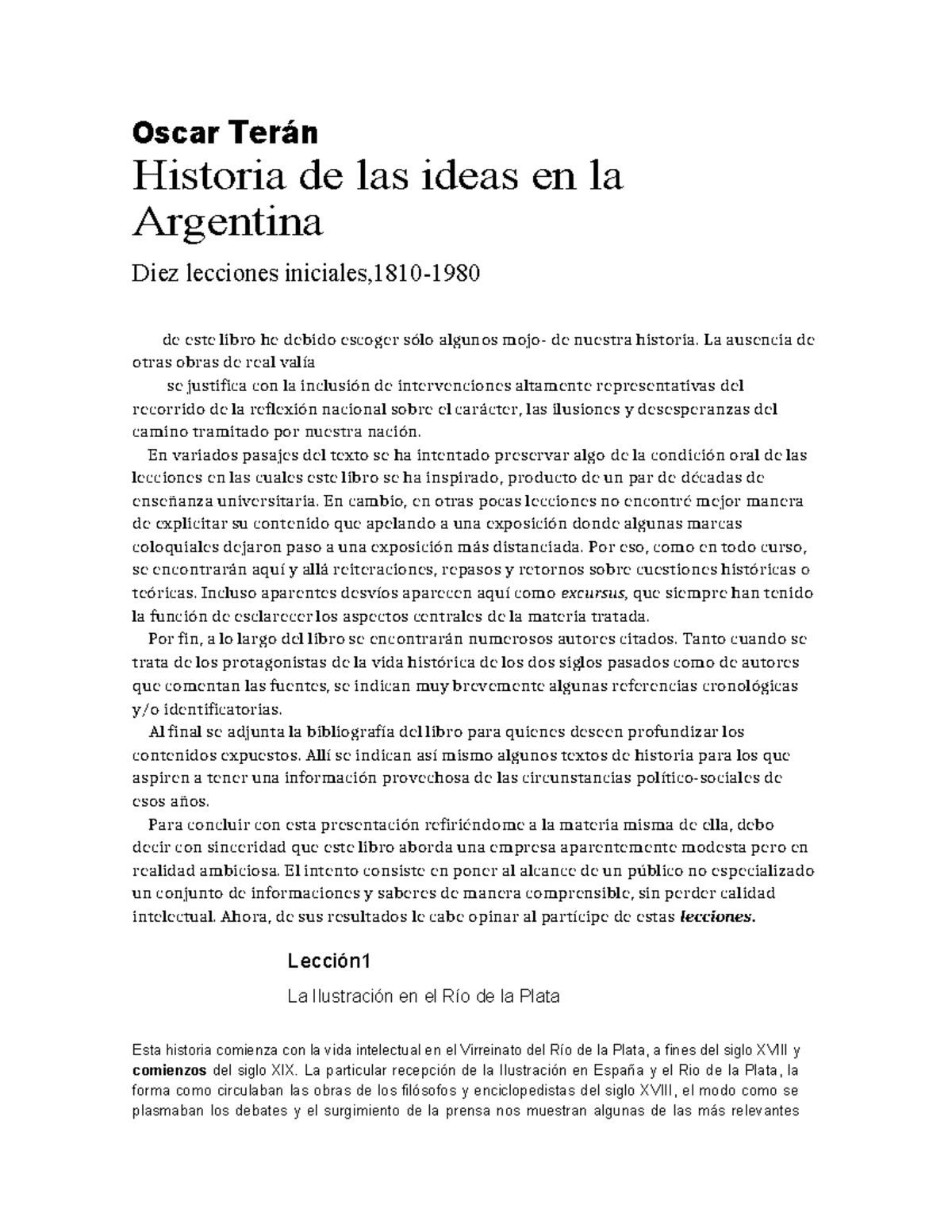 Oscar Terán - Páginas de libro. Transcripción. - Oscar Terán Historia de las ideas en la ...