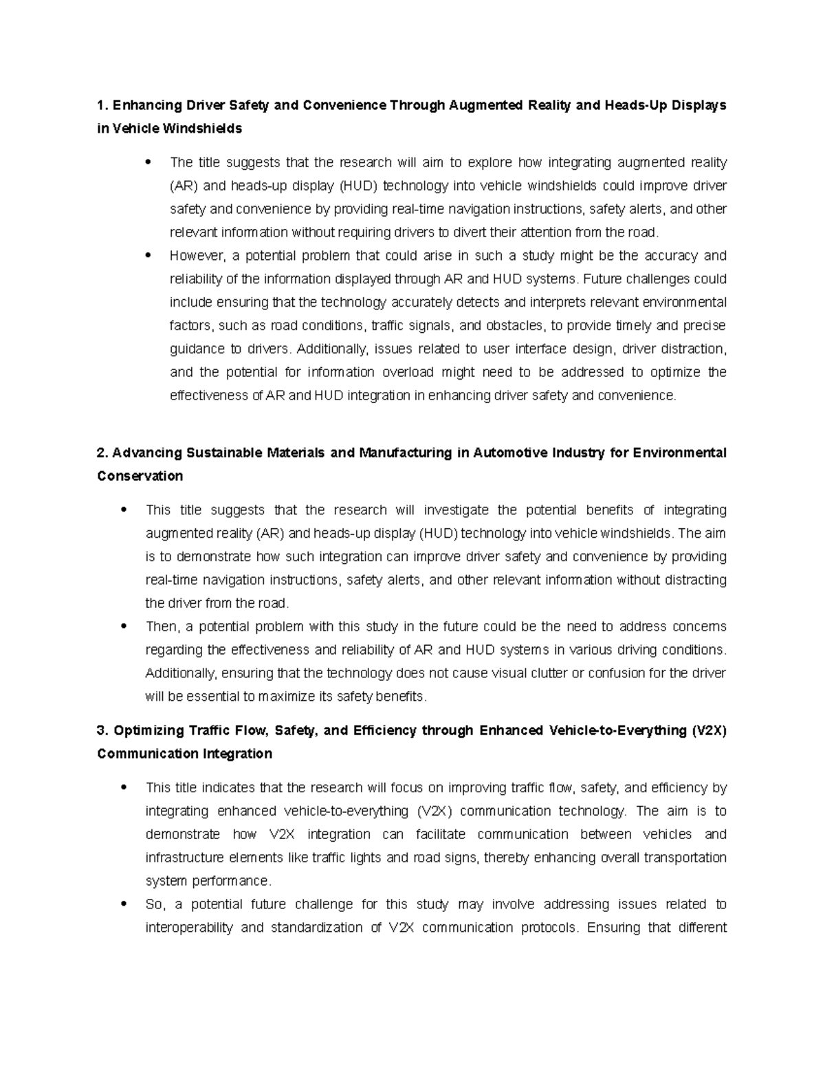 Automobile Research Title Proposal - Product Development - Enhancing ...